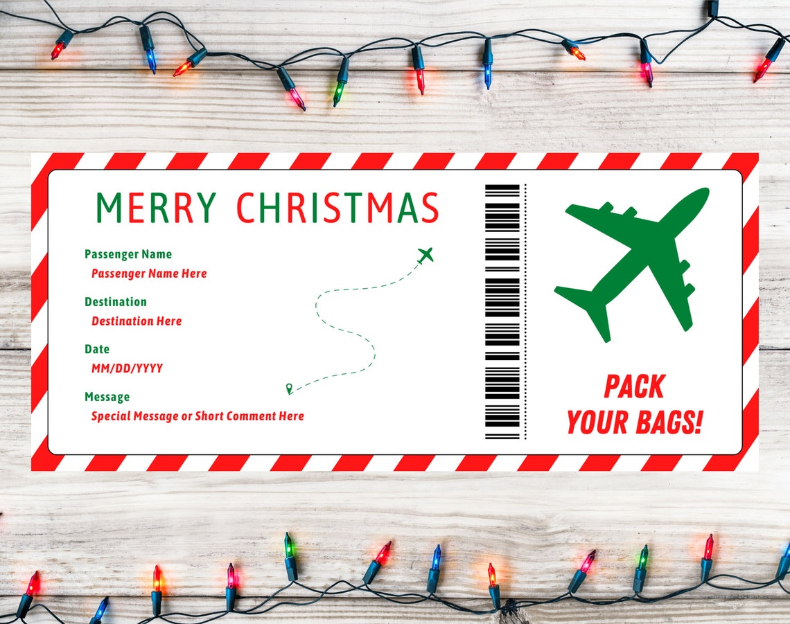 Christmas Gift Plane Airplane Ticket - Christmas Gift Boarding Pass ...