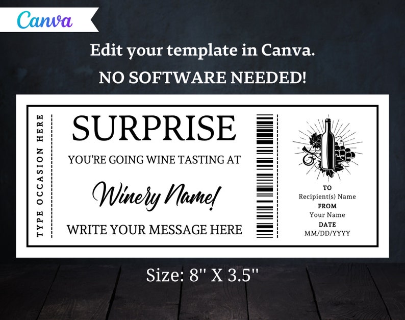Surprise Wine Tasting Ticket Certificate Voucher Card Template ...