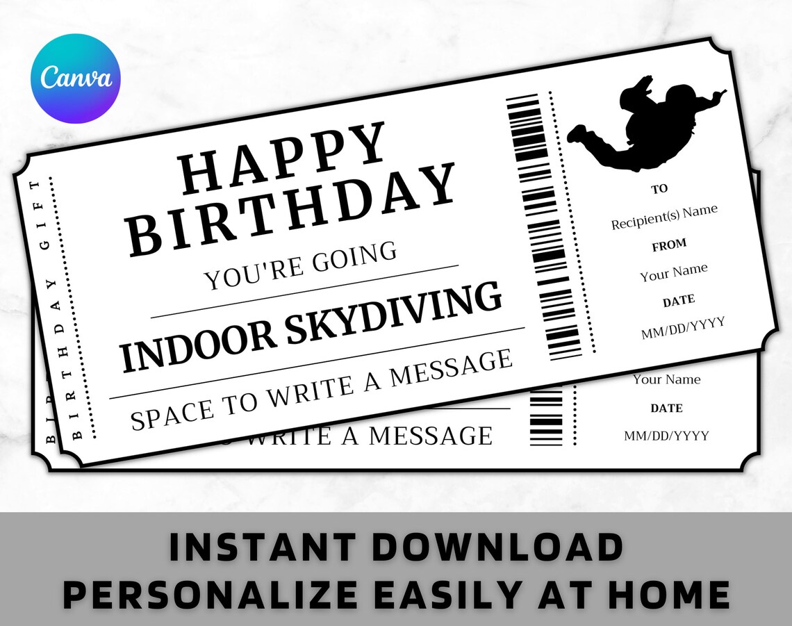 Birthday Indoor Skydiving Gift Ticket - Birthday Sky Dive Gift Card ...