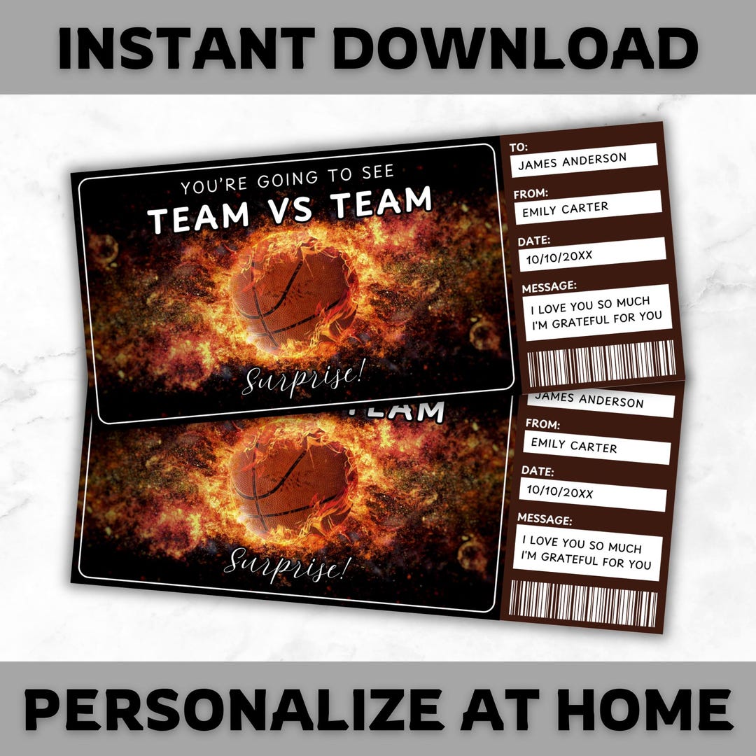 Basketball Game Ticket Template - Basketball Game Gift Voucher - Sport ...