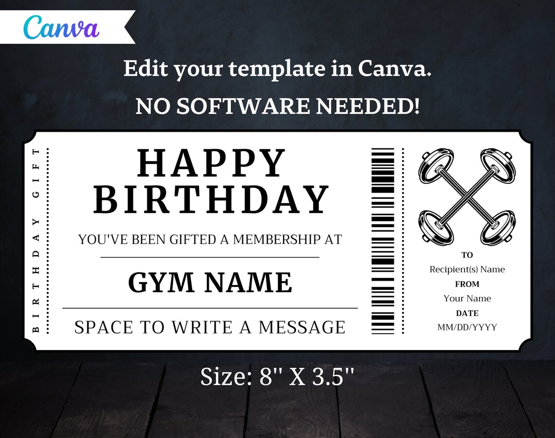Birthday Gym Membership Gift Ticket, Birthday Workout Fitness Pass Gift ...