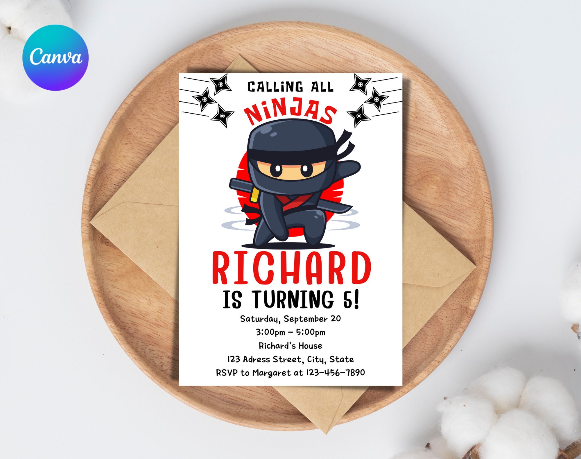 Ninja Birthday Party Invitation Template Ninja Birthday Party Invite ...