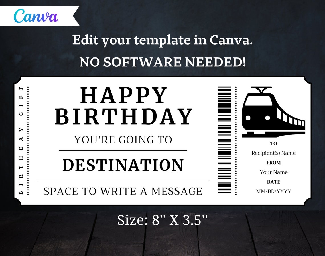 Birthday Train Gift Ticket - Birthday Boarding Pass Train Gift Voucher ...