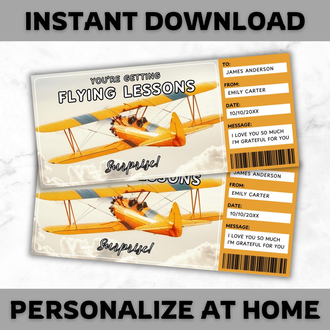 Flying Lessons Ticket Template - Flying Lesson Gift Voucher - Flight ...
