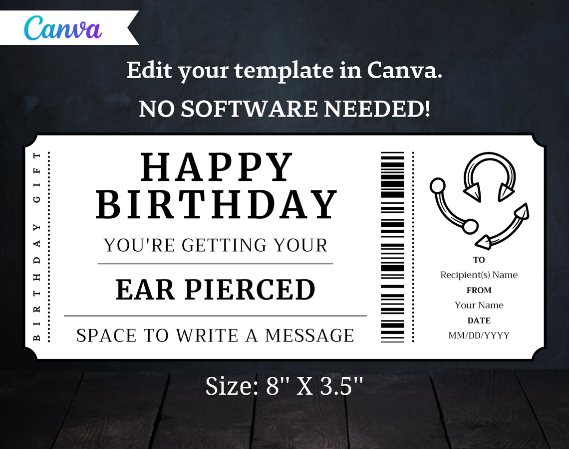 Birthday Ear Piercing Gift Ticket - Birthday Ear Piercing Gift Voucher ...