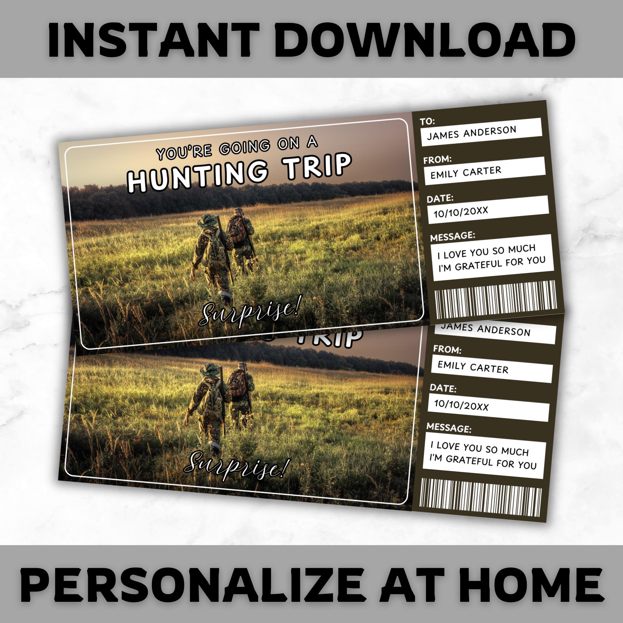 Hunting Trip Ticket Template - Hunting Trip Gift Voucher - Hunting Trip ...