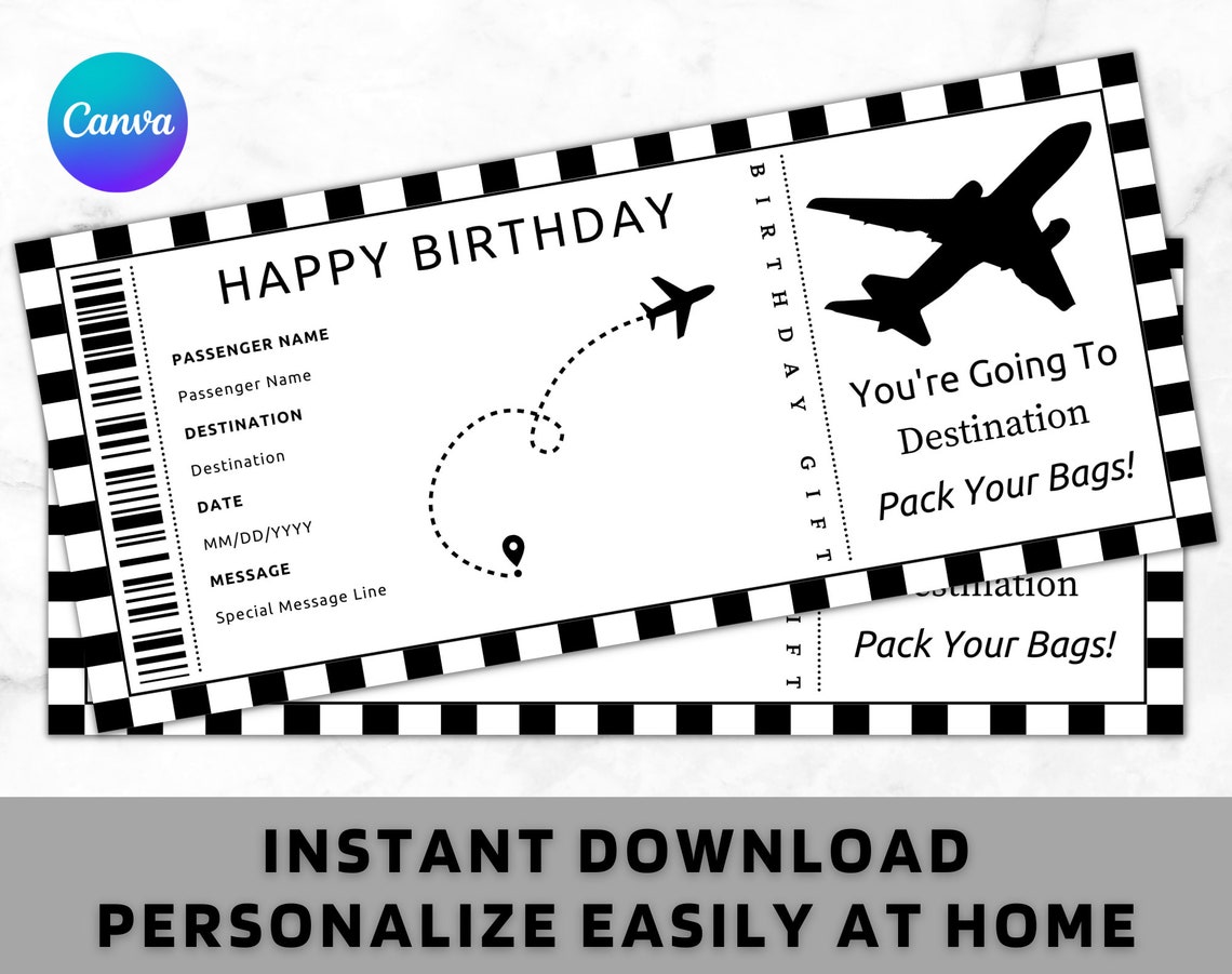 Birthday Boarding Pass Template Fake Airline Airplane Plane Flight ...
