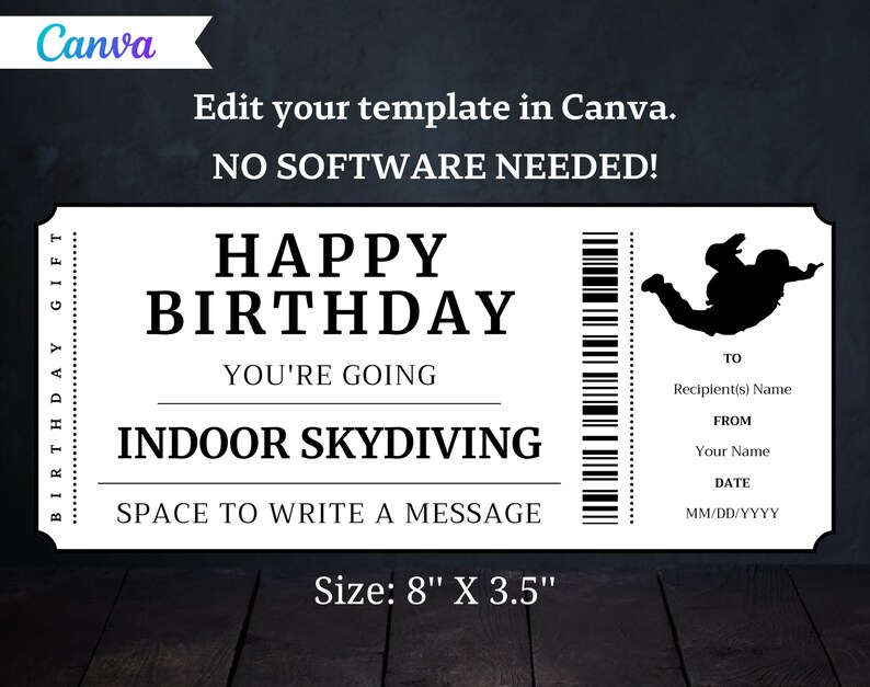 Birthday Indoor Skydiving Gift Ticket - Birthday Sky Dive Gift Card ...