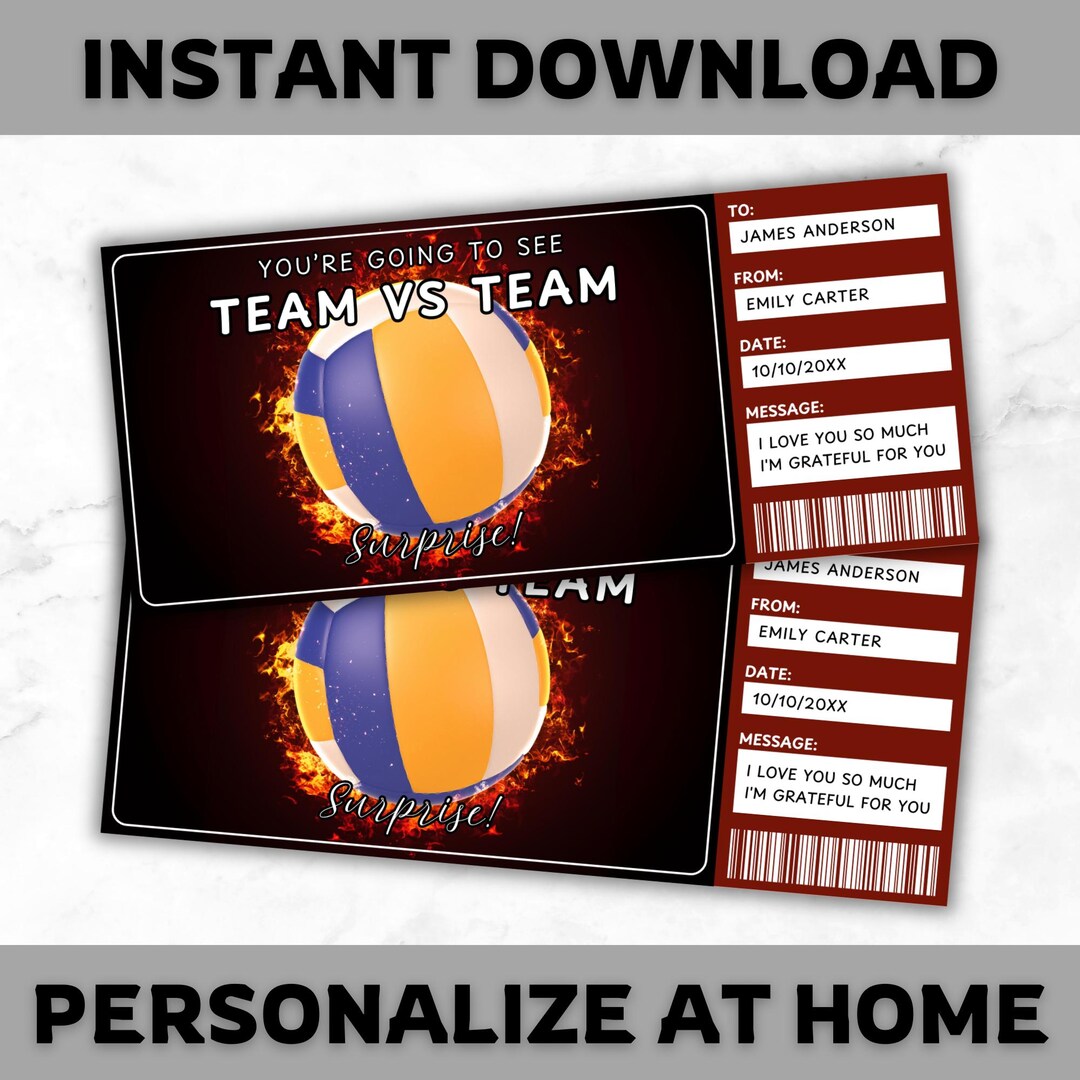 Volleyball Ticket Template - Volleyball Game Gift Voucher - Volleyball ...