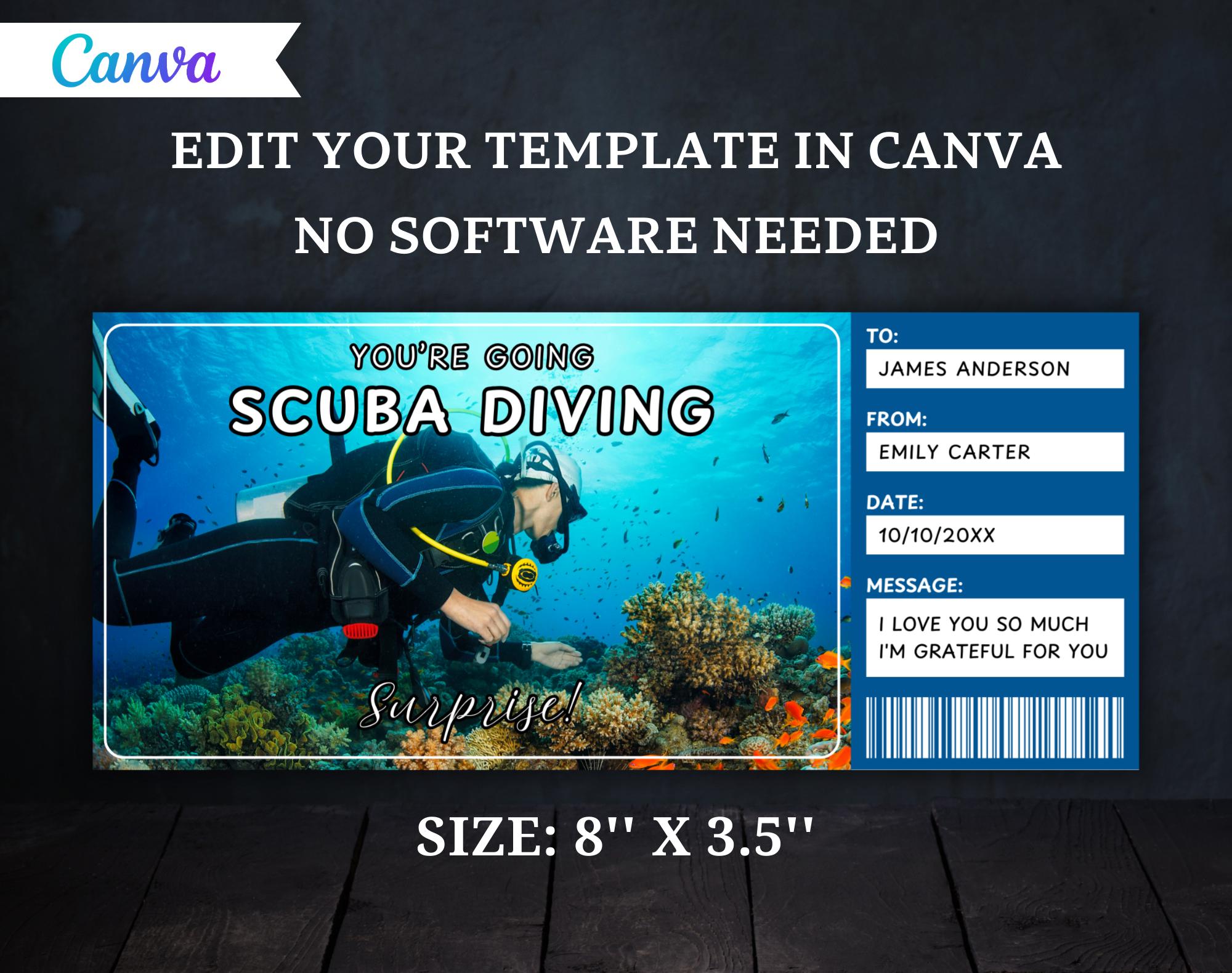 Scuba Diving Ticket Template - Deep Sea Diving Gift Voucher - Scuca ...