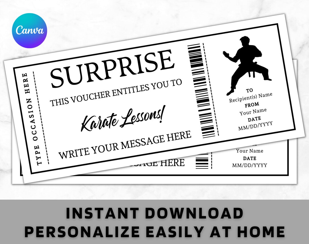 Surprise Karate Lessons Ticket Certificate Voucher Card Template ...