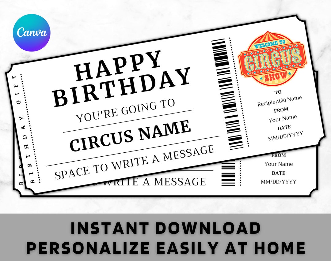 Birthday Circus Gift Ticket - Birthday Circus Gift Voucher Card ...
