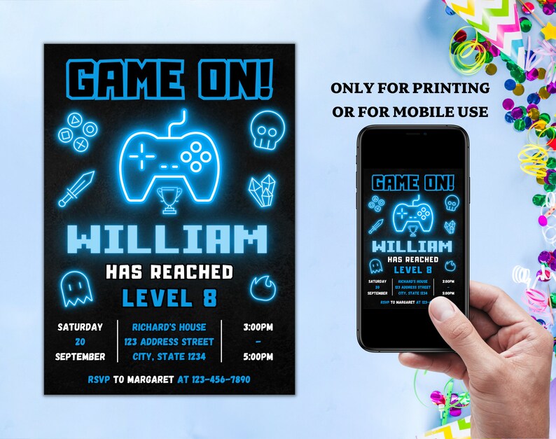 Video Game Birthday Party Invitation Template Gaming Birthday Party ...