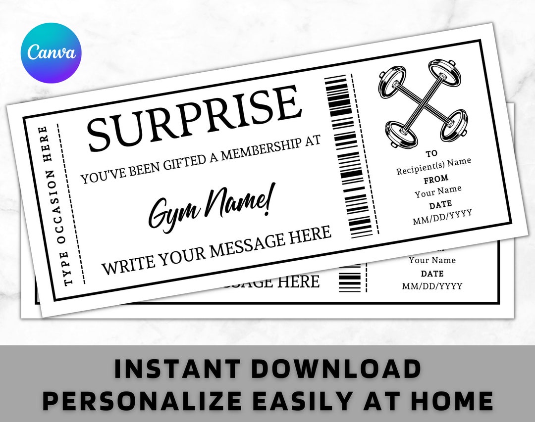 Surprise Gym Membership Ticket Certificate Voucher Card Template ...