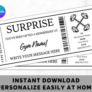 Surprise Gym Membership Ticket Certificate Voucher Card - Etsy