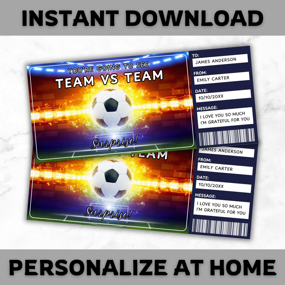 Soccer Game Ticket Template - Soccer Game Gift Voucher - Soccer Sport ...