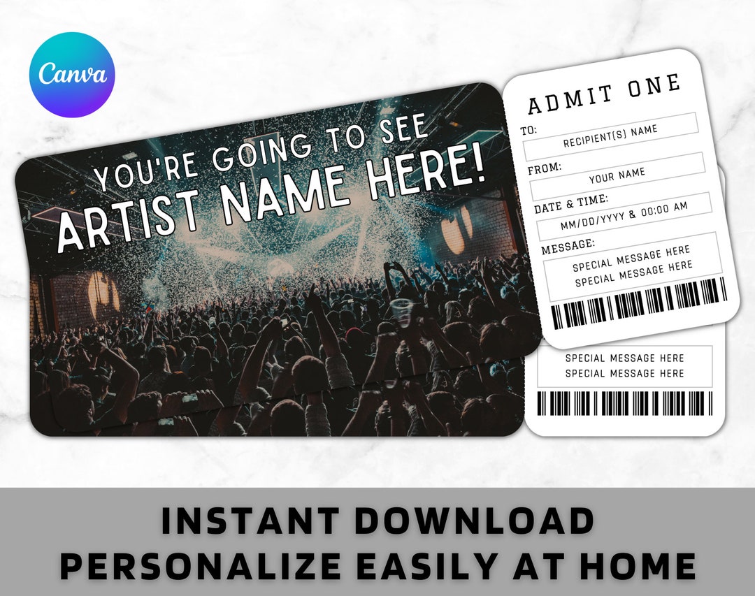 Concert Ticket Template Editable Concert Pass Event Ticket Surprise ...