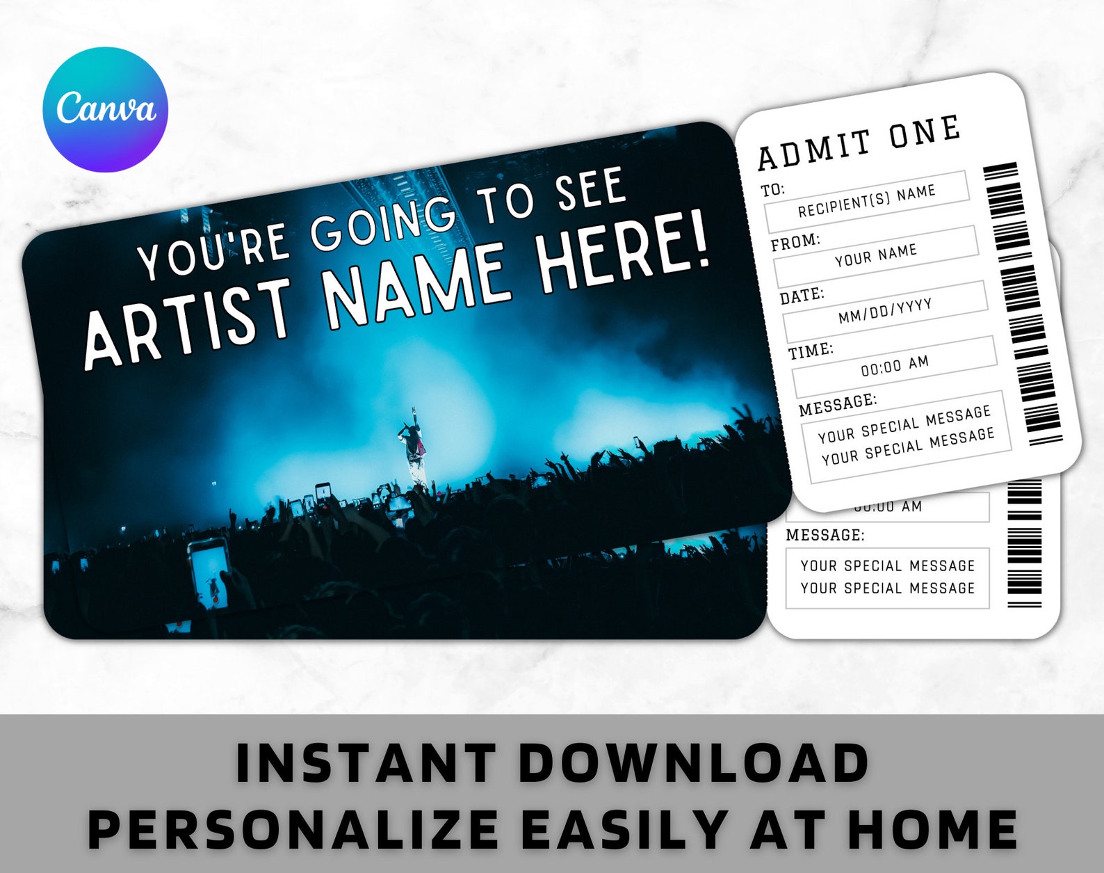 Printable Concert Ticket Custom Concert Surprise Ticket - Etsy