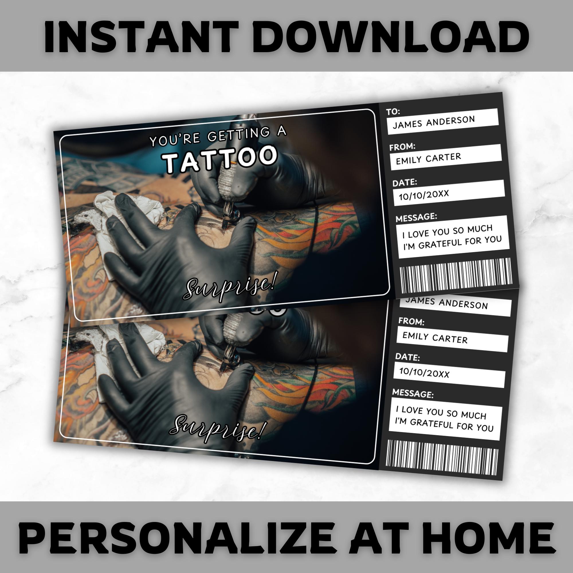 Tattoo Ticket Template - Tattoo Gift Voucher Template - Custom Get ...