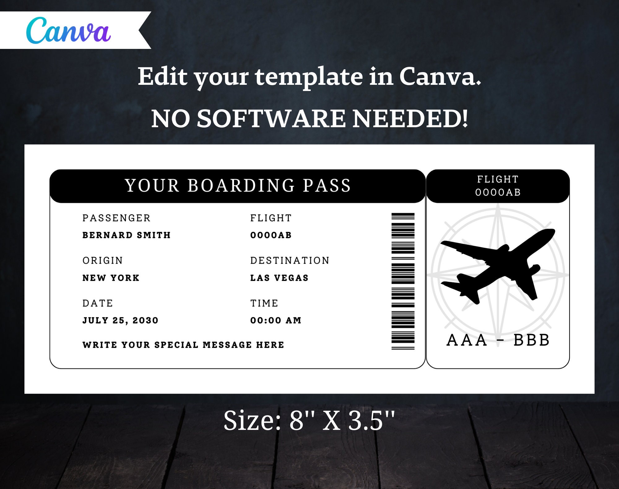 Boarding Pass Ticket Template - Printable Editable Birthday Surprise ...