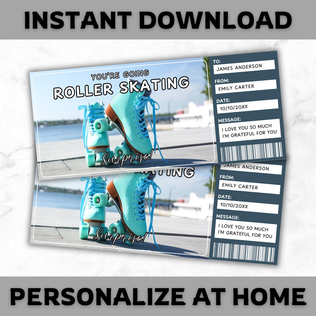Roller Skating Ticket Template - Roller Skating Gift Voucher - Rollerskating Lessons Coupon ...
