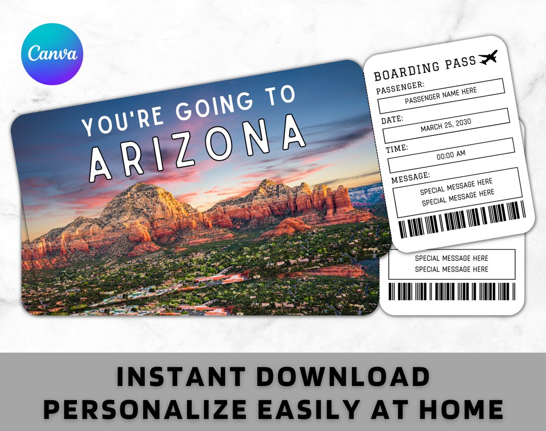 Arizona Boarding Pass Ticket Template - Printable Gift Airplane Airline ...