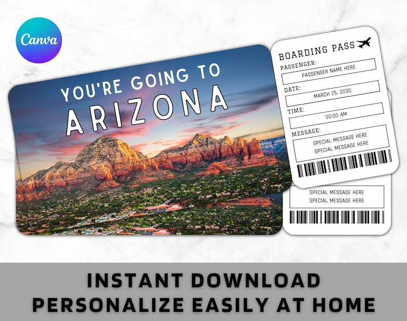 Arizona Boarding Pass Ticket Template - Printable Gift Airplane Airline ...