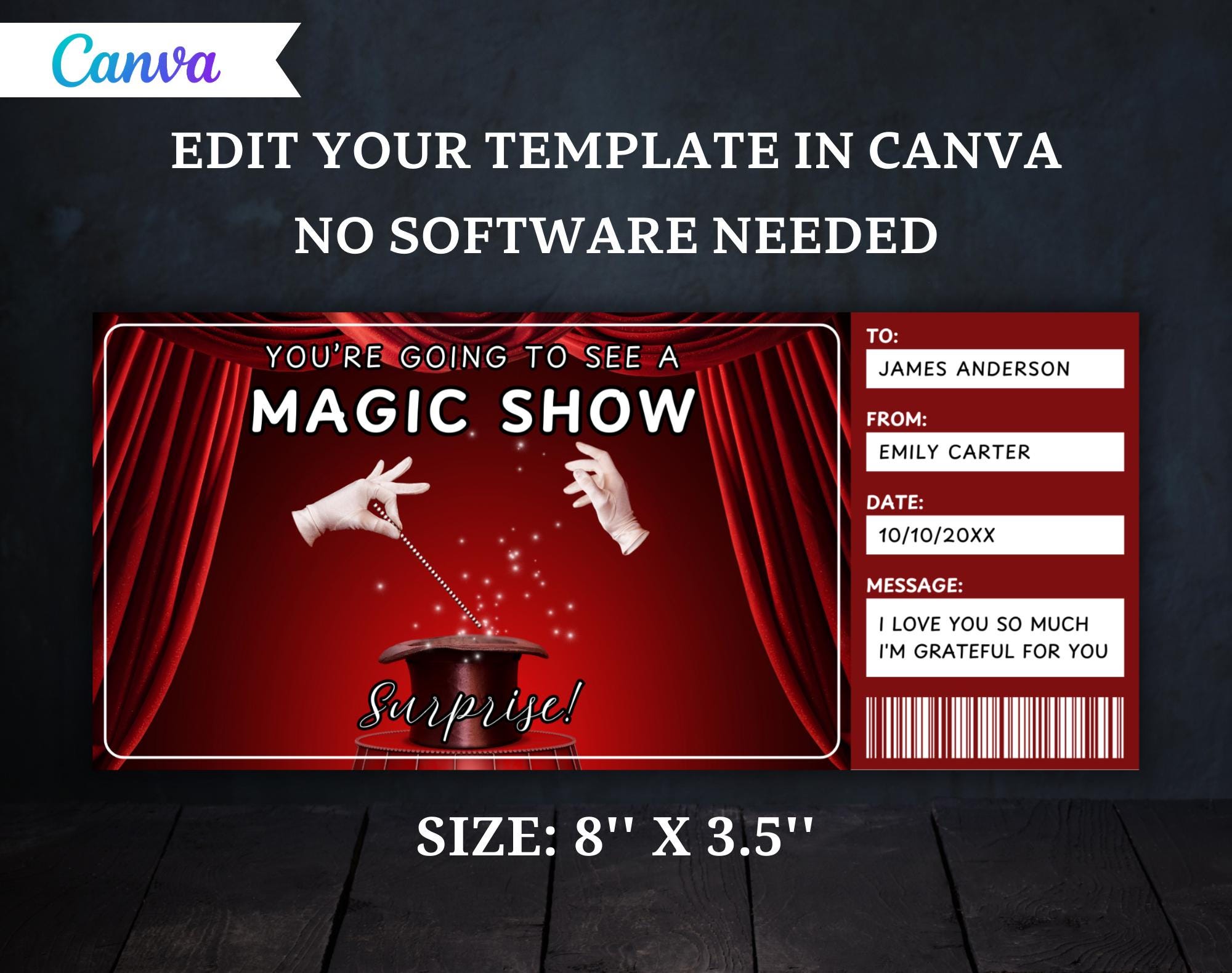 Magic Show Ticket Template - Magic Show Gift Voucher - Magician ...