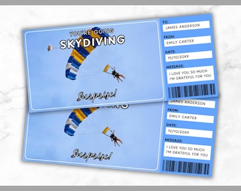 Editable Birthday Skydiving Gift Ticket Template - Surprise Parachute ...