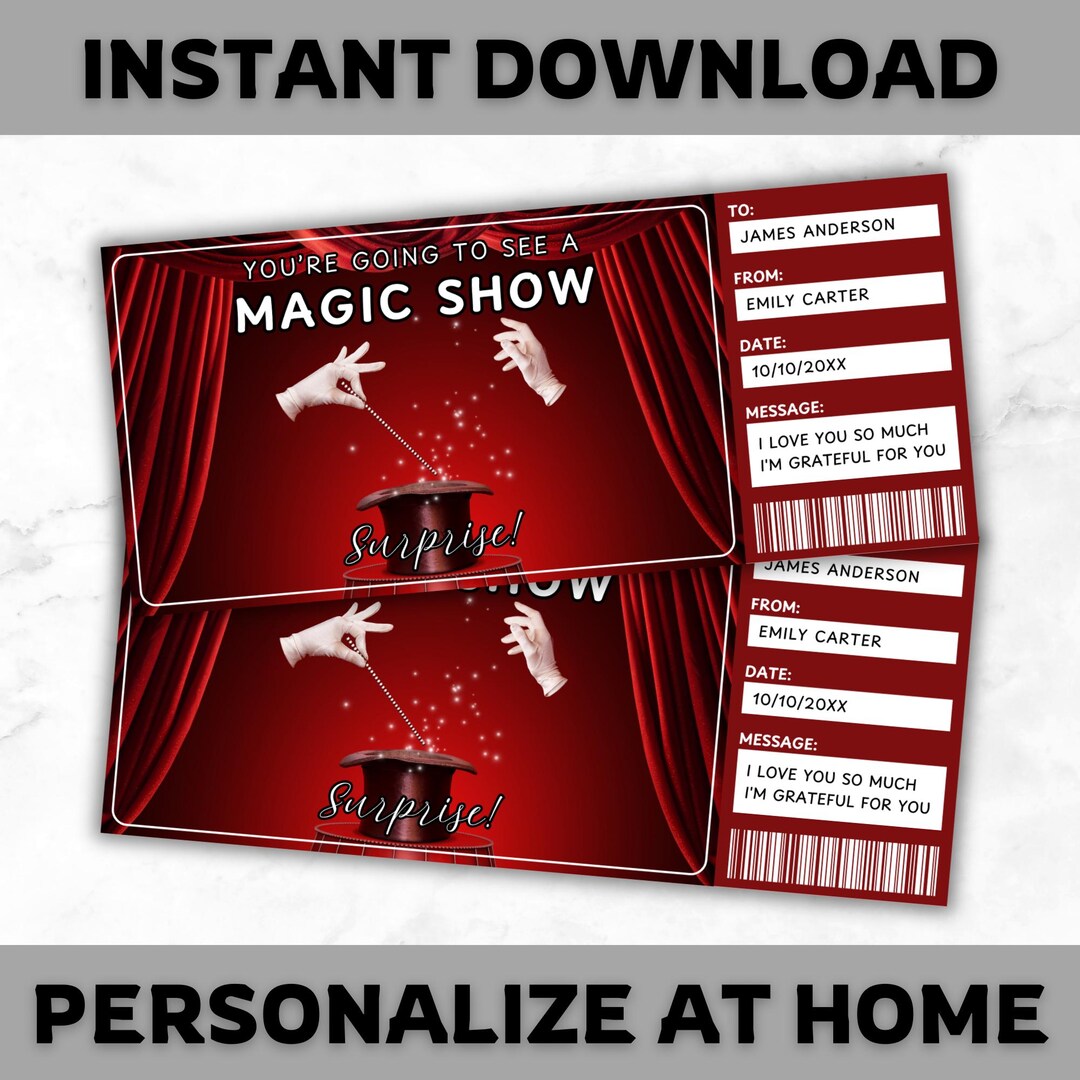 Magic Show Ticket Template - Magic Show Gift Voucher - Magician ...