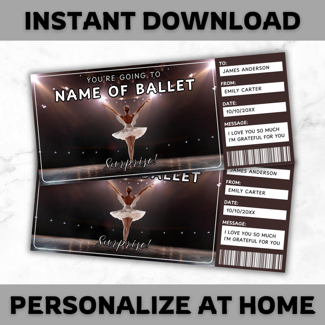 Ballet Ticket Template - Ballet Gift Voucher Template - Ballet Coupon ...