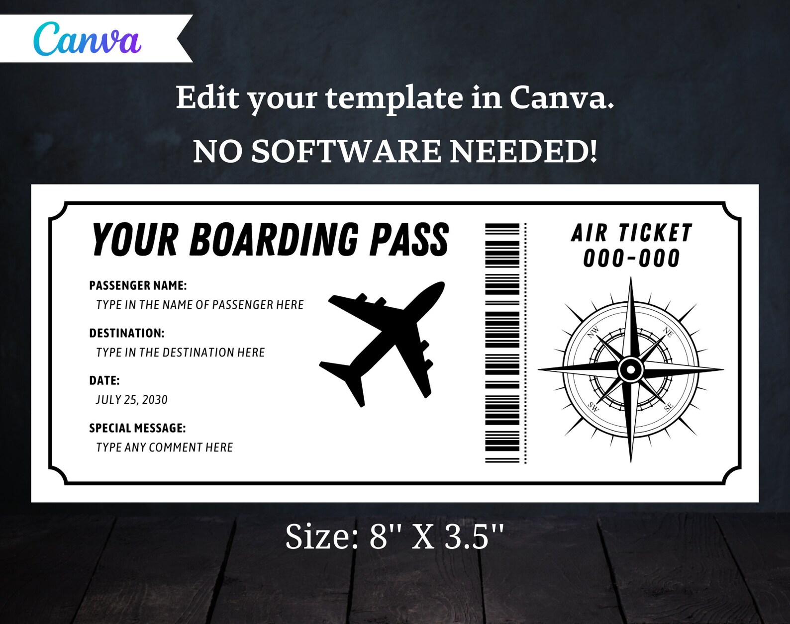 Surprise Boarding Pass Editable Boarding Ticket Template Plane 5944