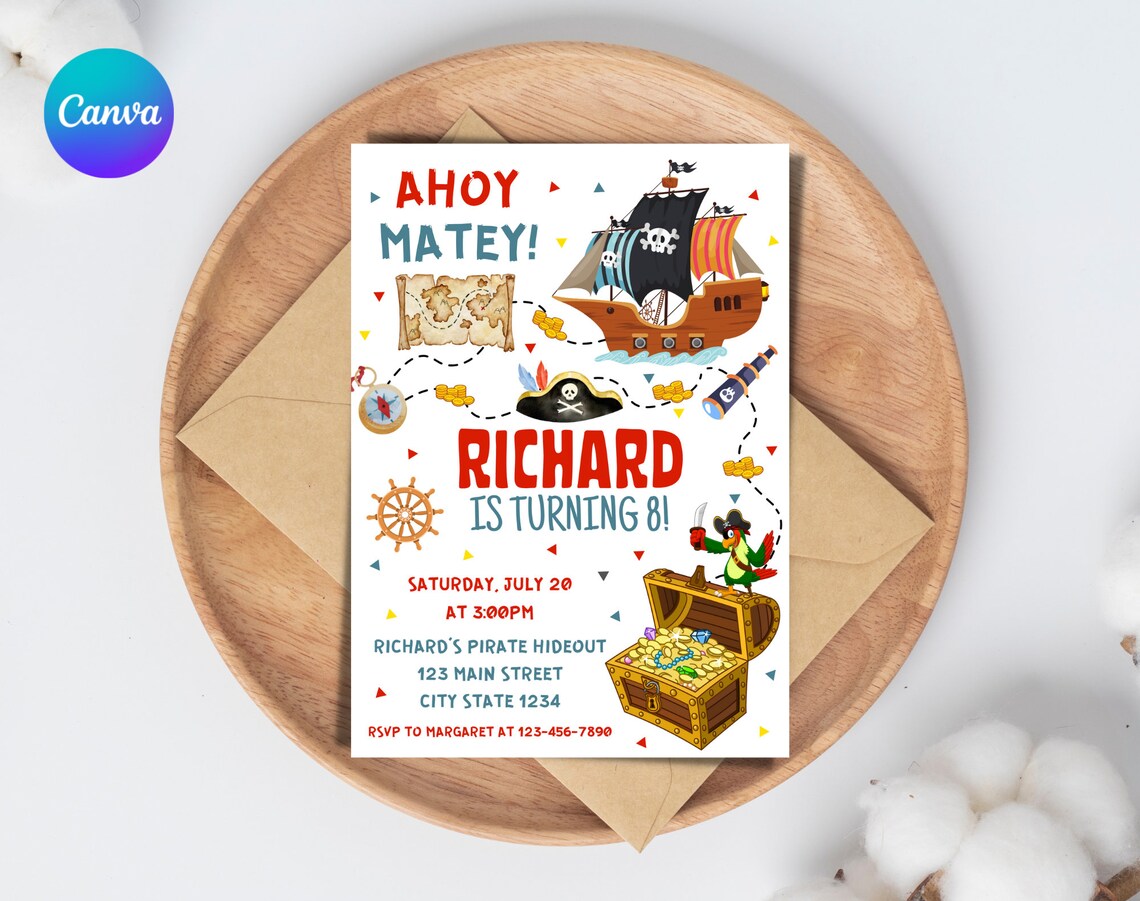 Pirate Birthday Party Invitation Template Pirate Birthday Party Invite ...