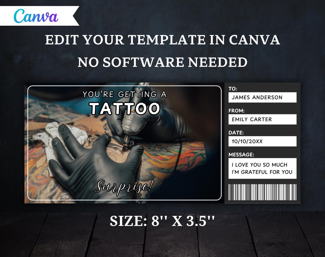 Tattoo Ticket Template - Tattoo Gift Voucher Template - Custom Get ...