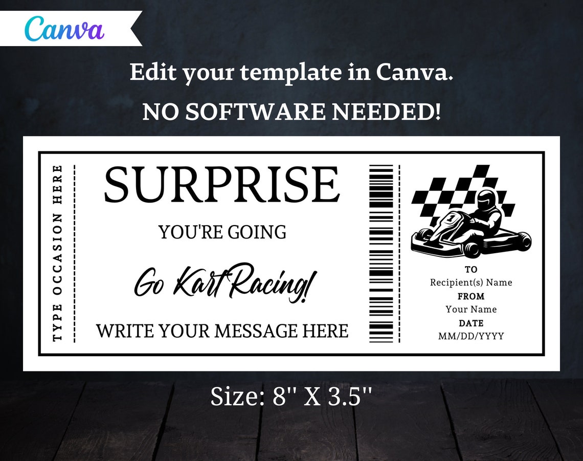 Surprise Go Karts Ticket Certificate Voucher Card Template - Printable ...