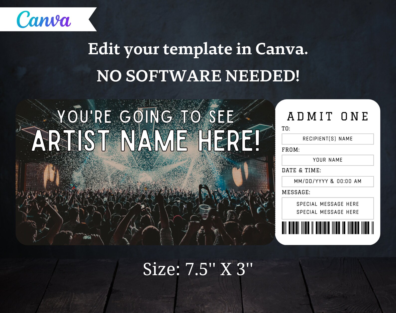 Concert Ticket Template Editable Concert Pass Event Ticket Surprise ...