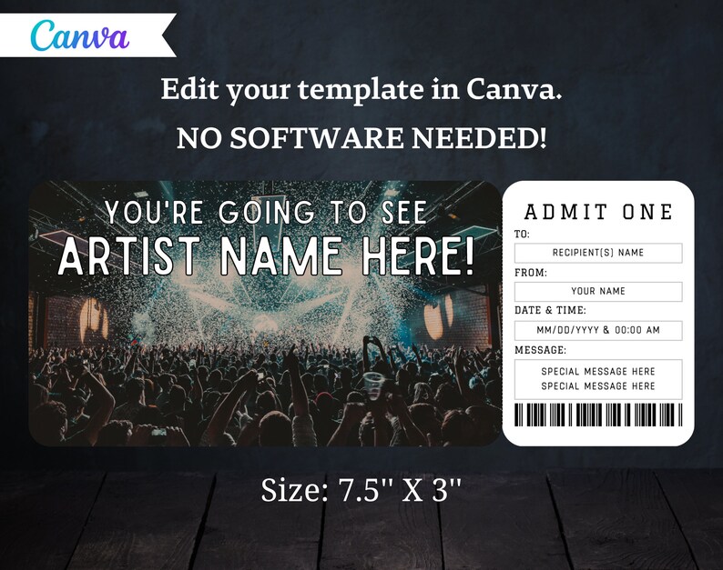 Concert Ticket Template - Editable Concert Pass - Event Ticket ...