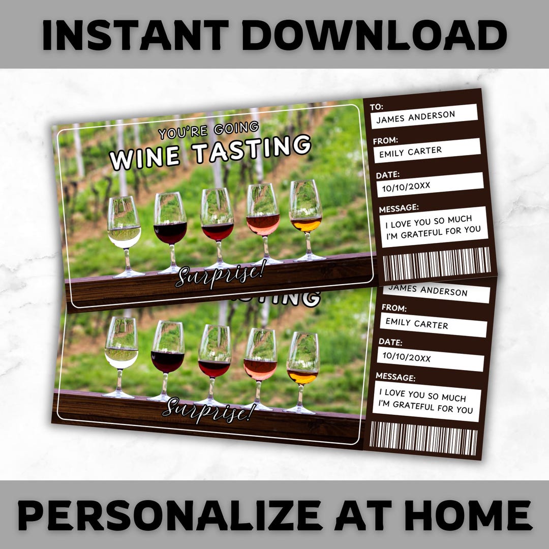 Wine Tasting Ticket Template - Wine Tasting Gift Voucher - Wine Tour ...