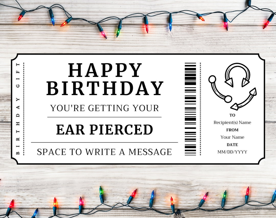 Birthday Ear Piercing Gift Ticket Birthday Ear Piercing Gift - Etsy
