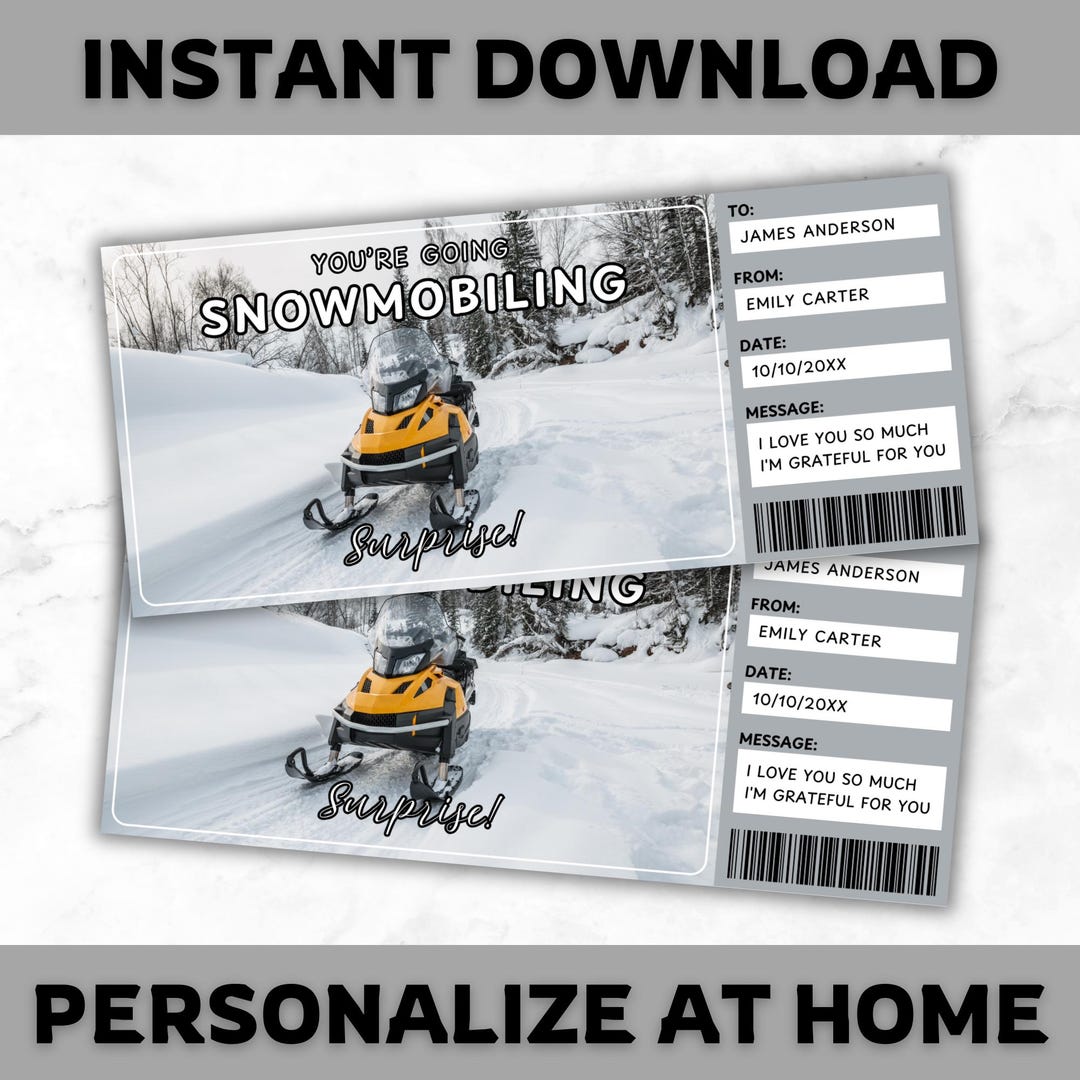 Snowmobiling Ticket Template - Snowmobile Trip Gift Voucher ...