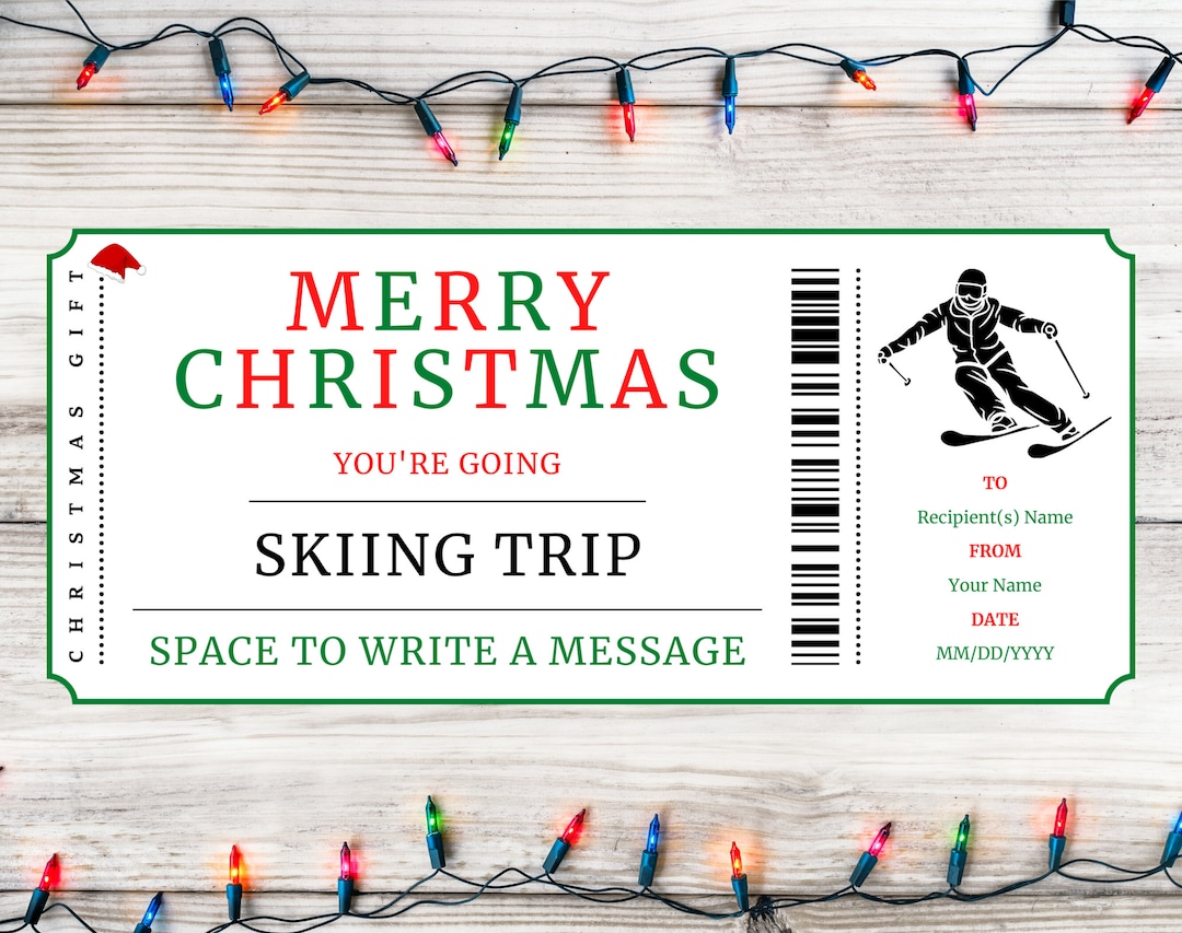 Billet cadeau de voyage de ski de Noël - Certificat de carte-cadeau de ...
