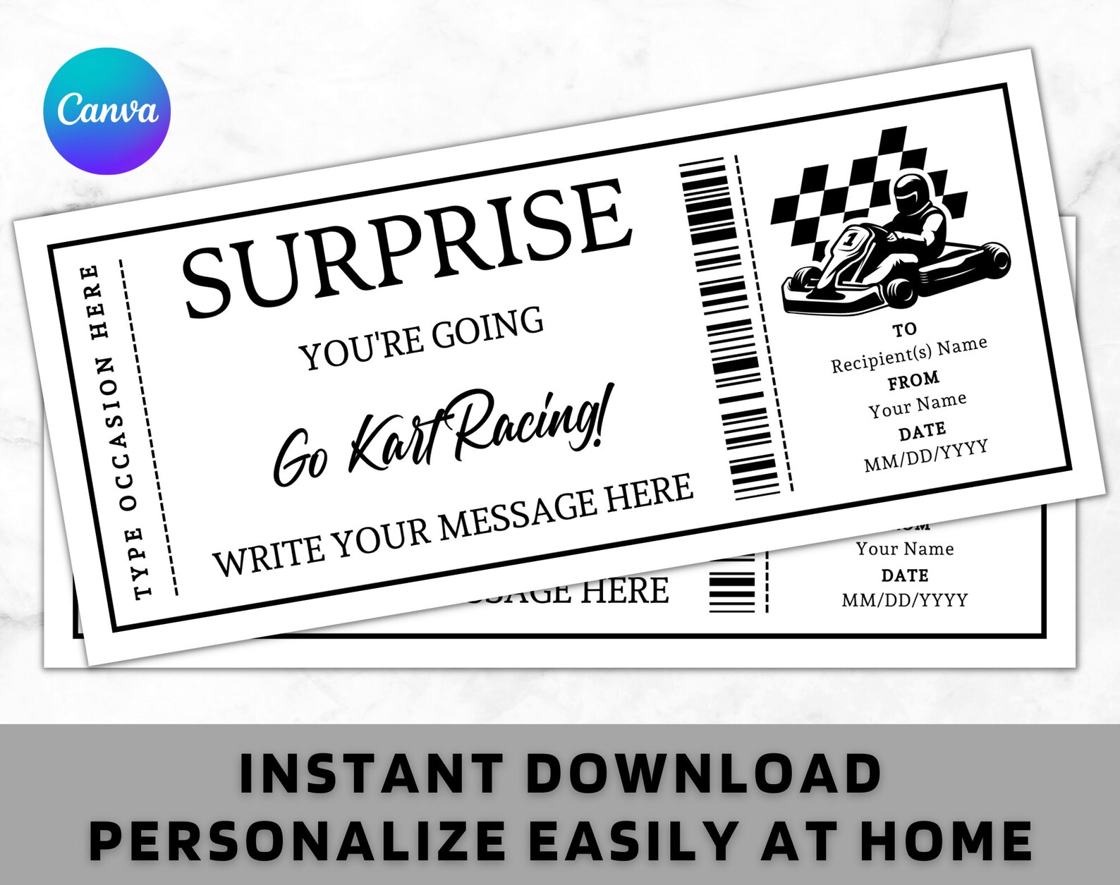 Surprise Go Karts Ticket Certificate Voucher Card Template - Printable ...