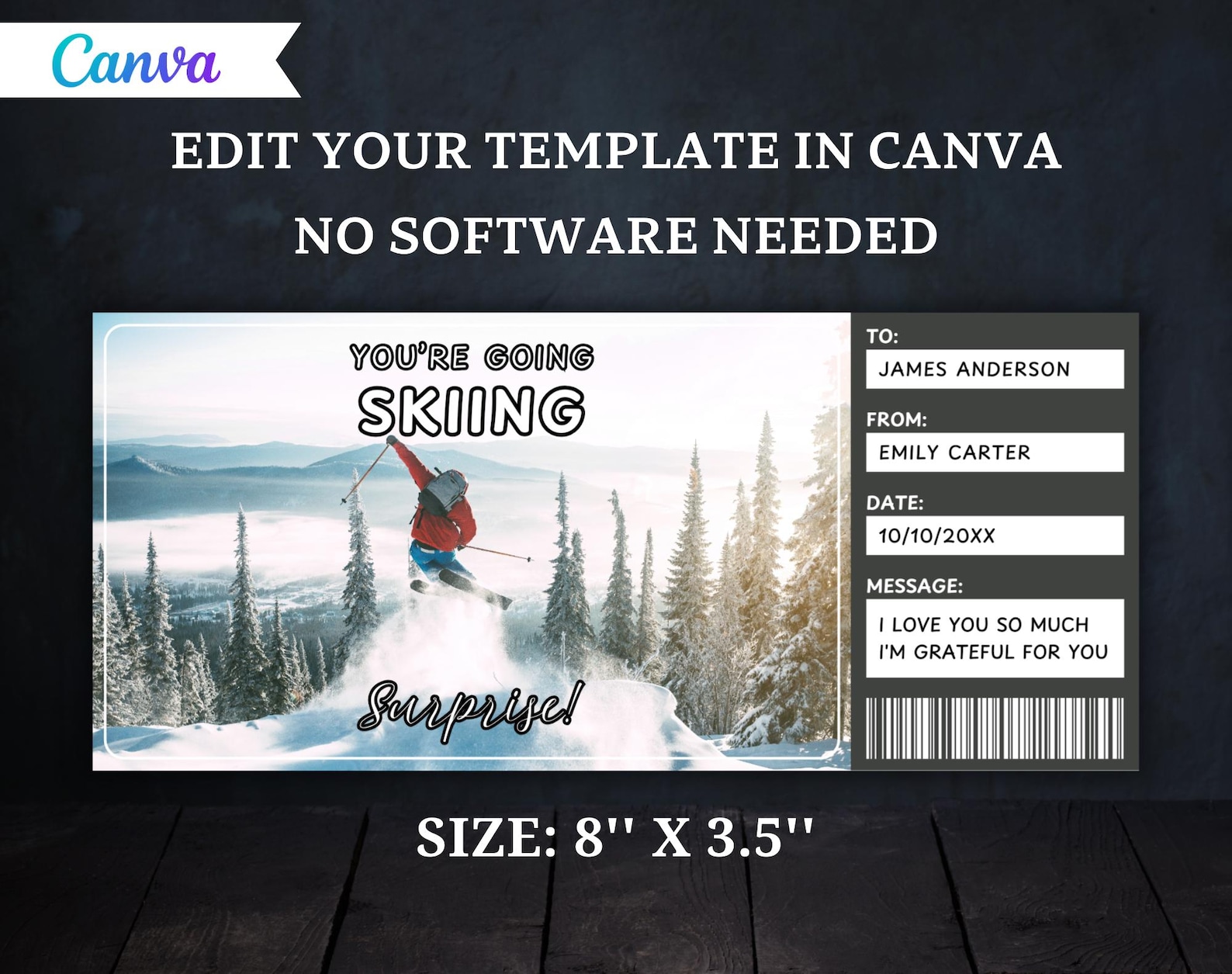 Skiing Ticket Template - Skiing Gift Voucher Template - Snow Trip ...