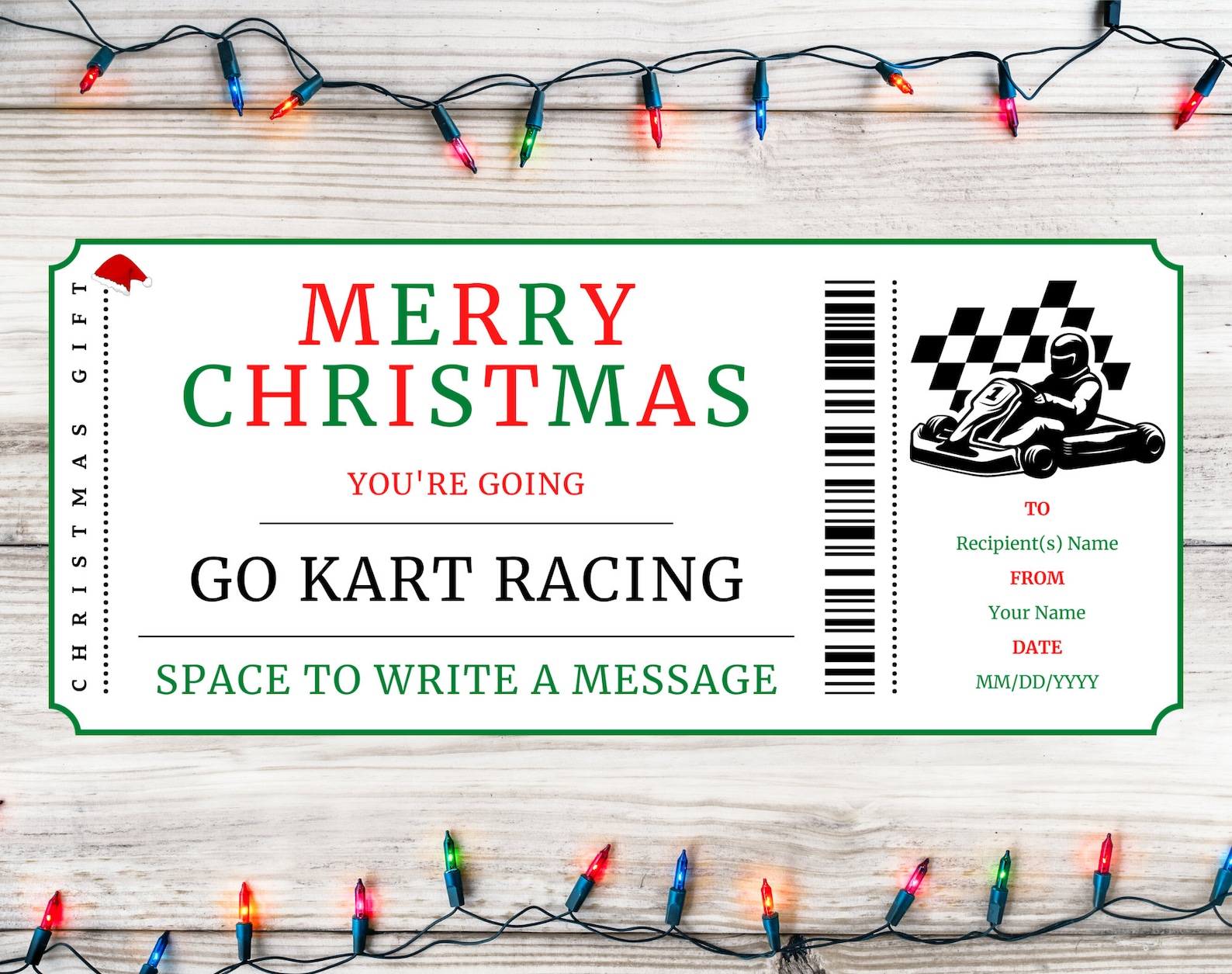 Christmas Go Kart Racing Gift Ticket Christmas Go Kart Racing Gift Card ...