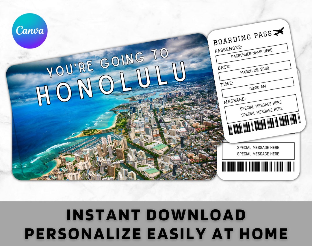 Hawaii Boarding Pass Ticket Template - Printable Gift Airplane Airline ...