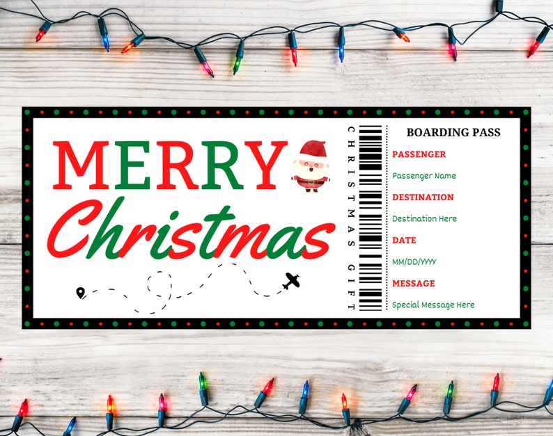 Christmas Plane Flight Ticket - Printable Christmas Boarding Pass ...