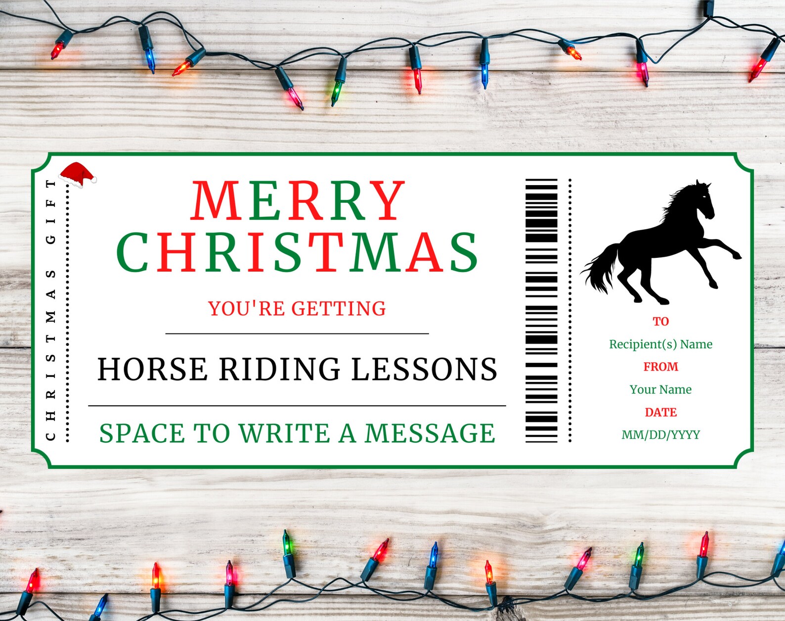 Christmas Horse Riding Lessons Gift Ticket Christmas Horseback Gift ...
