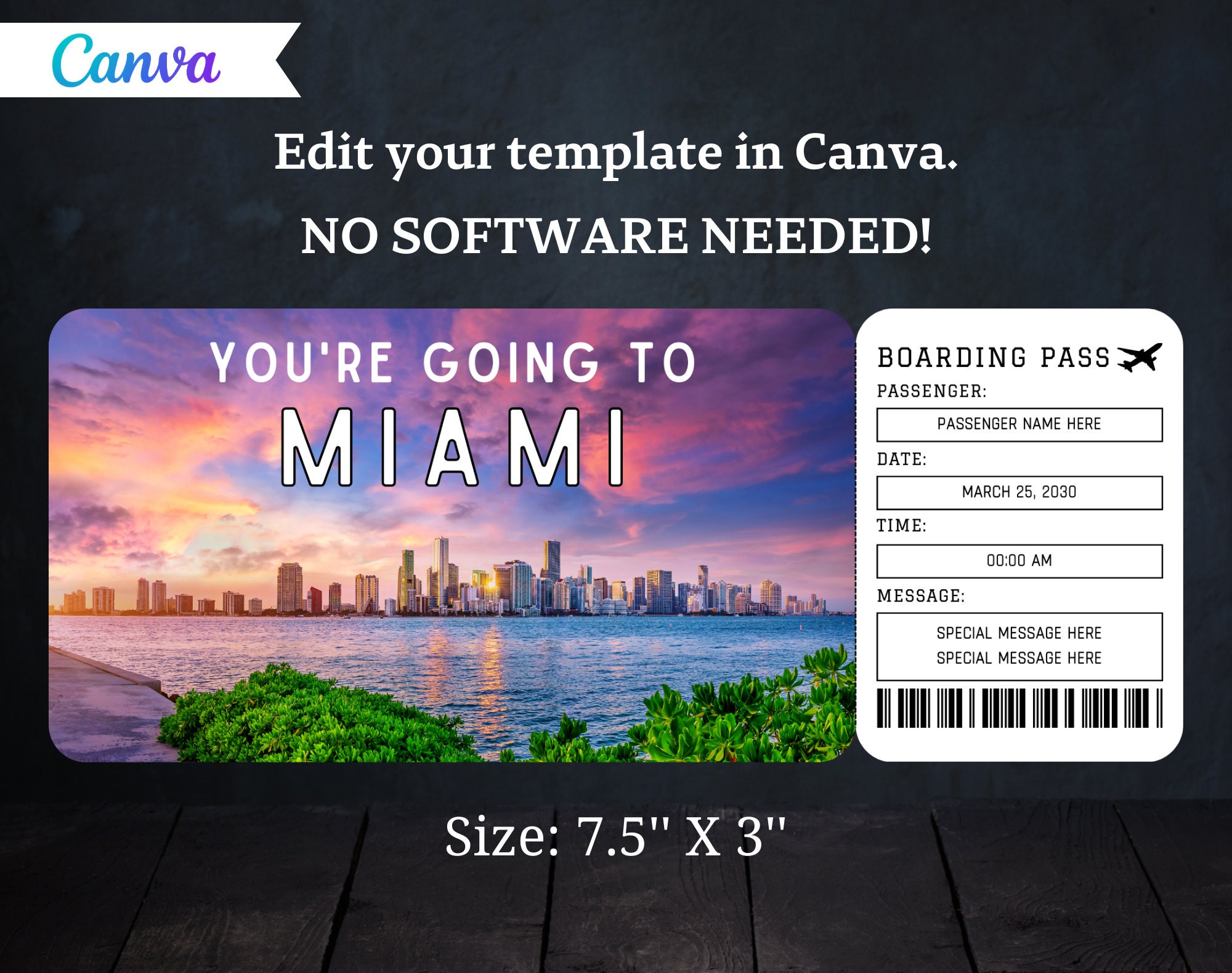 Miami Boarding Pass Ticket Template - Printable Gift Airplane Airline ... Miami Boarding Pass Ticket Template - Printable Gift Airplane Airline ...