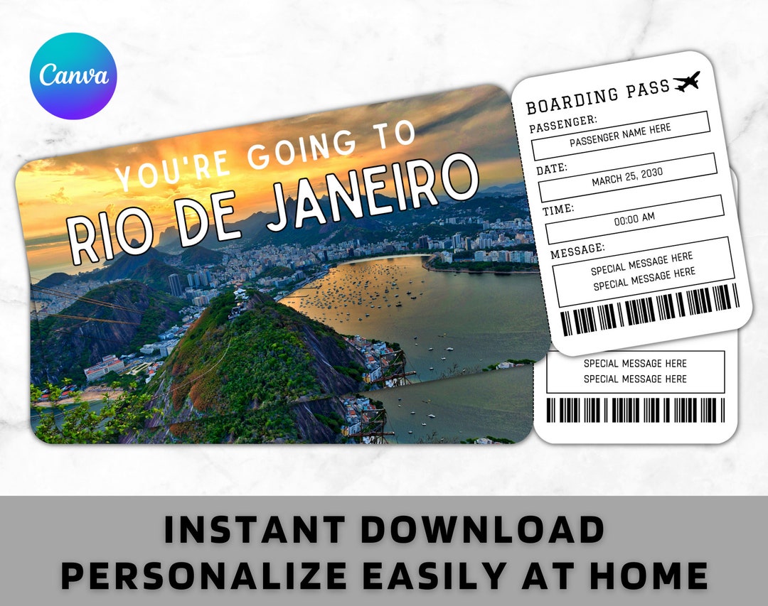 Rio De Janeiro Boarding Pass Ticket - Printable Gift Airplane Airline ...