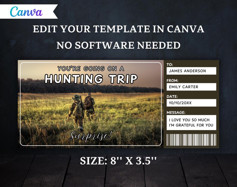 Hunting Trip Ticket Template - Hunting Trip Gift Voucher - Hunting Trip ...